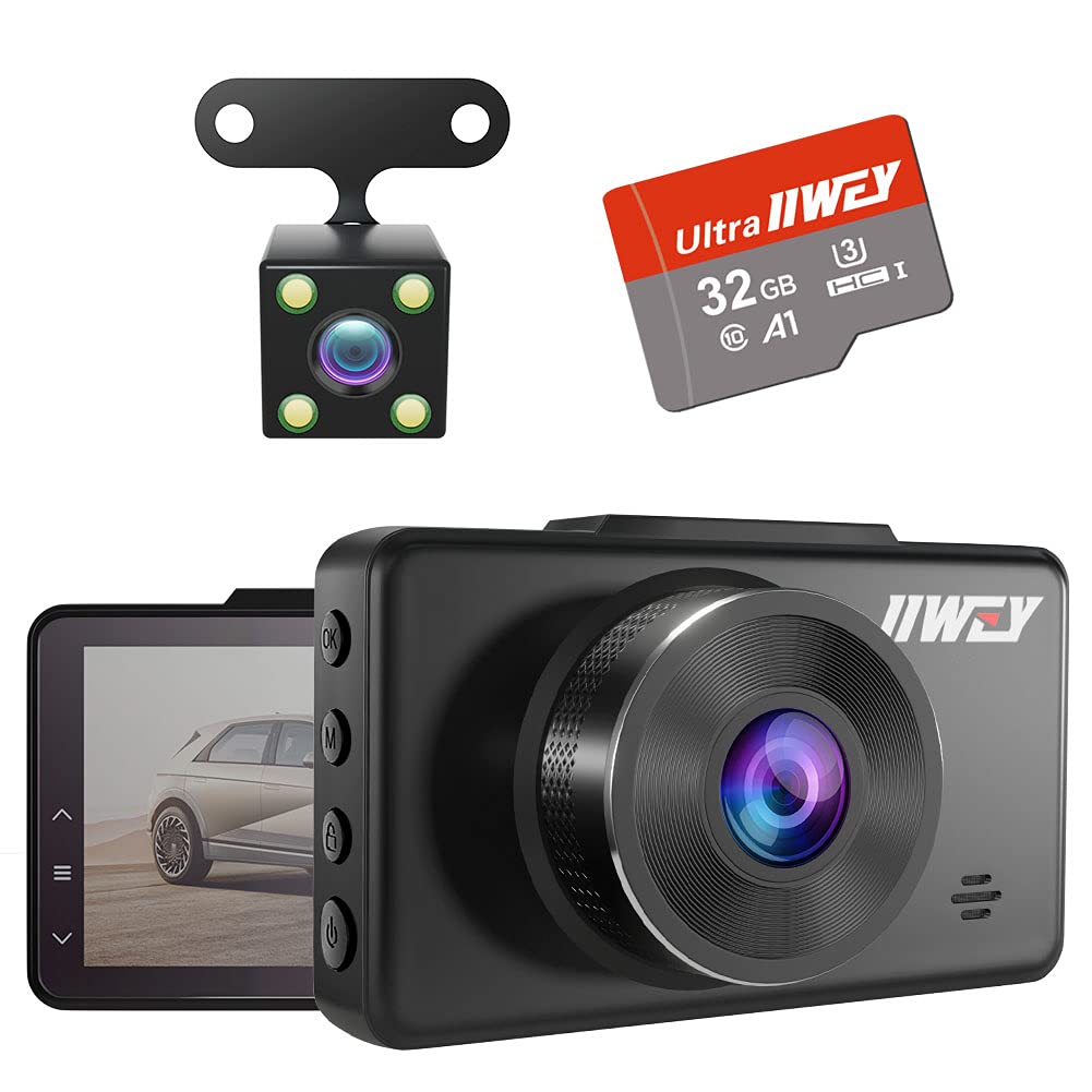 Dash Cam Front and Rear iiwey FHD 1080P Dual Dash Camera for Cars with 32GB SD Card, 3¡± LCD Screen Dashboard Camera