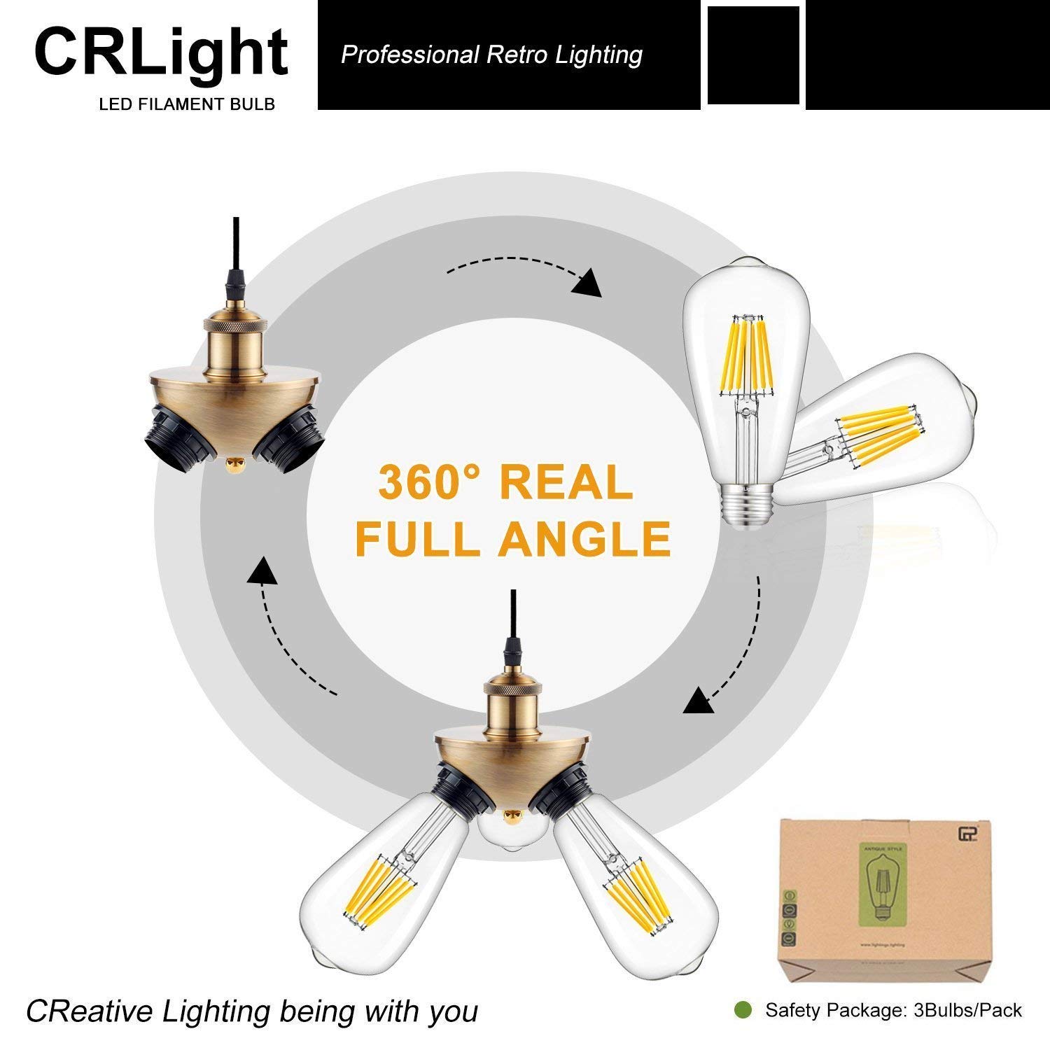 CRLight Dimmable 6W LED Edison Bulb, 60W Equivalent 3000K Soft White, ST64 Vintage Edison Light Bulbs, 600 LM E26 Clear Glass Lightbulbs, Pack of 6