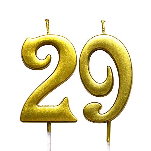 MAGJUCHE Gold 29th Birthday Numeral Candle, Number 29 Cake Topper Candles Party Decoration for Women or Men