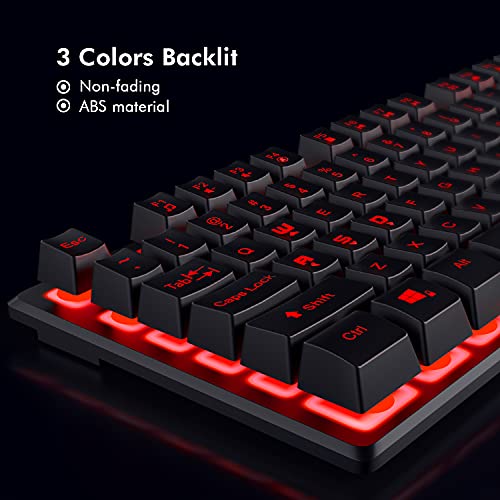 DBPOWER Gaming Office 2-in-1 Keyboard with 3-Color LED backlighting, Ergonomic Waterproof Mechanical Feel Full-Size 104-key Gaming Keyboard, Office Equipment for PC laptops Computer