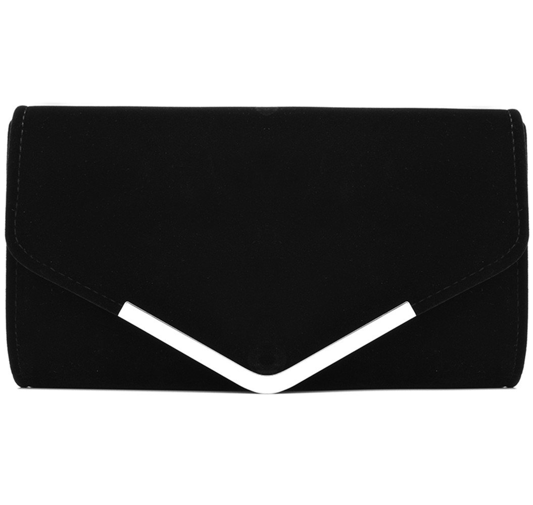 U-Story Womens Velvet Bridal Clutch Evening Prom Wedding Shoulder Chain Bag Handbag (Black)