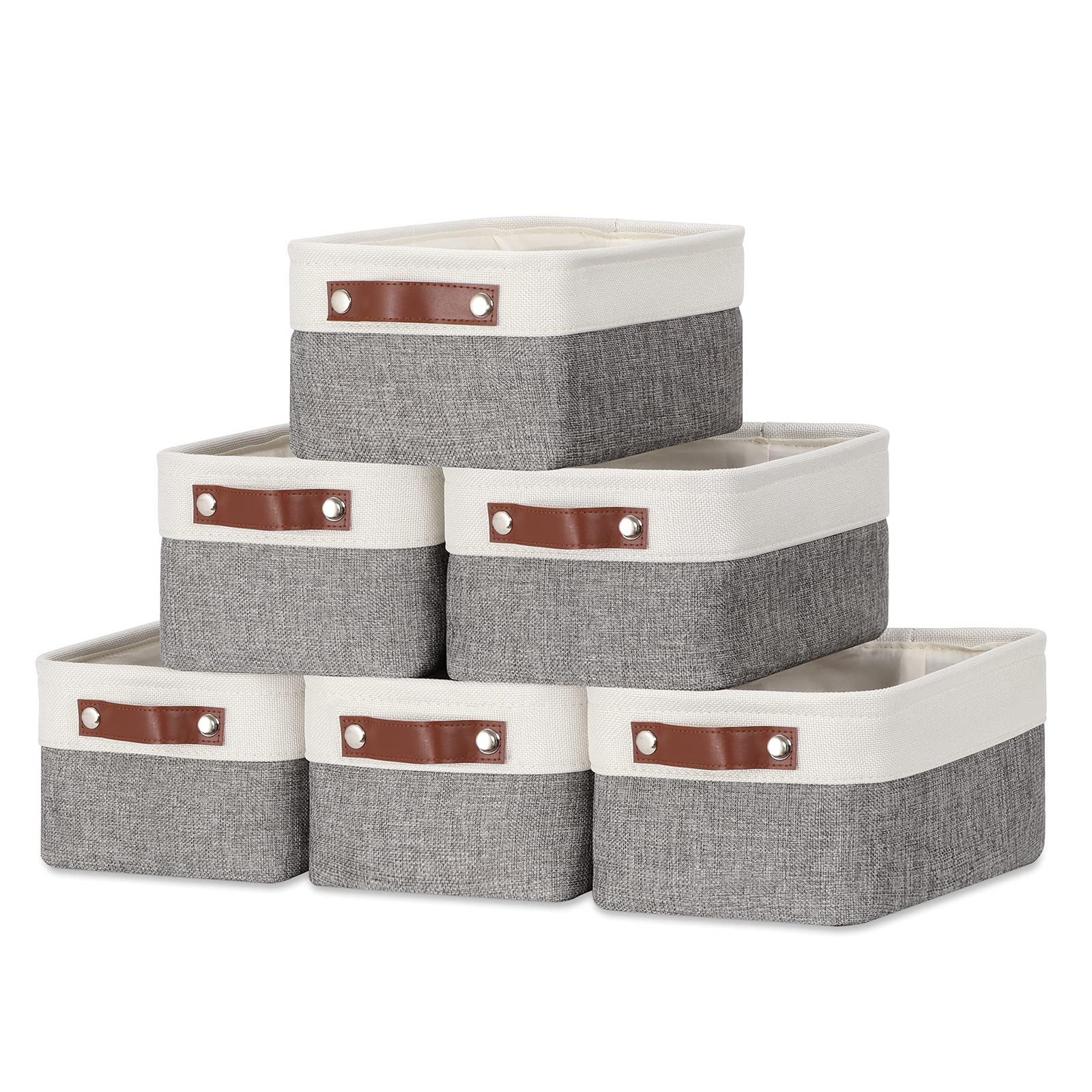 DULLEMELO Collapsible Bundle Baskets 4 Cube Baskets 13"x13"x13" + 6 Small Baskets 11.8"x7.9"x5.1"(White&Grey