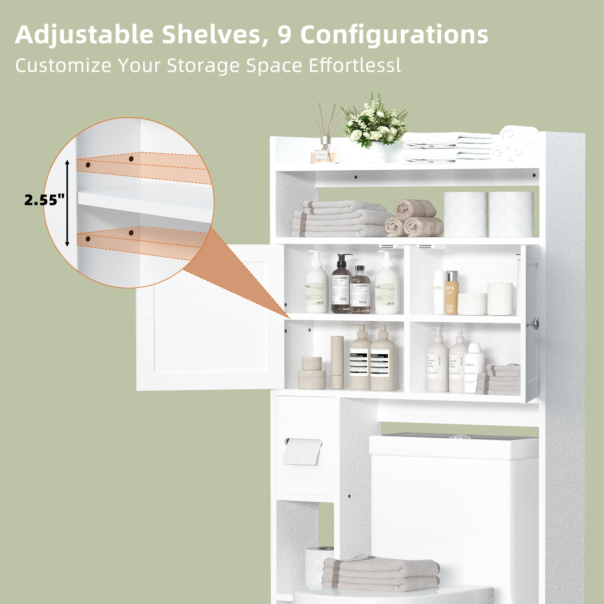 MU Over The Toilet Storage Cabinet with Side Shelves, Bathroom Storage Organizer, Space-Saving Toilet Storage Rack for Bathroom, Laundry (Farmhouse)
