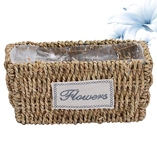 Hemoton Woven Hamper Basket with Handles Wicker Seagrass Belly Basket Wicker Flower Basket with Handle Wicker Hamper Baskets for Gifts Flower Pot Indoor Flower Girl Storage Basket Bamboo