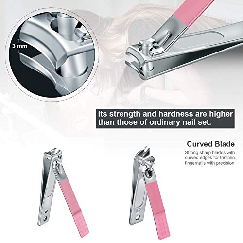 Manicure Set Professional Nail Clippers Kit Pedicure Care Tools- Stainless Steel Women Grooming Kit 18Pcs for Travel or Home (Pink)