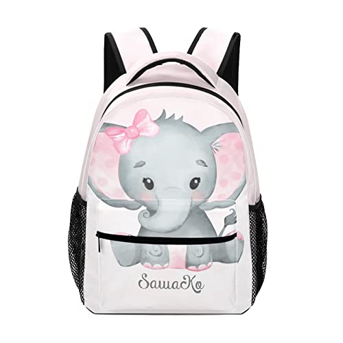 Pink Solid Color Elephant Personalized School Backpack Casual Schoolbag with Name for Chidren Kids Gift