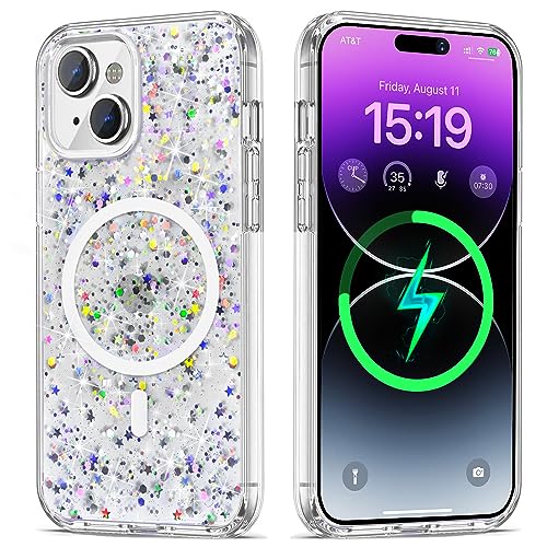 Magnetic Case Compatible with iPhone 13 Mini Case Clear Glitter - Compatible with MagSafe Charger Phone Case for Women Girls, Full-Body Shockproof Protective Case Cover for iPhone 13 mini 5.4 Inch