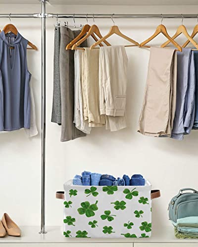 Large Capacity Storage Bins 2Pcs St. Patrick's Day Clover Pettern Storage Cubes, Collapsible Storage Baskets for Organizing for Bedroom Living Room Shelves Home 15x11x9.5 In