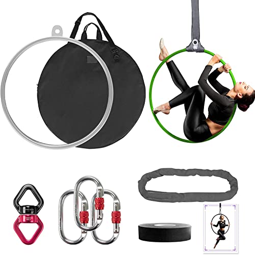 DASKING Aerial Hoop 85cm/90cm Aerial Ring Set Fully Strength Tested 500LBS Single Point Circus Aerial Equipment Yoga Hoop with Accessories and Storage Bag to Carry Yoga Equipment (90CM/25MM)