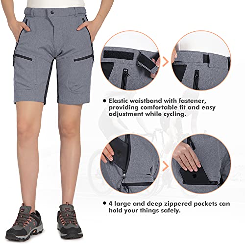 Cycorld Women's-Mountain-Bike-Shorts Baggy-Fashion-Breathable with Zip Pockets(Grey,Small)