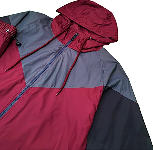 Royal Threads Canada Men’s Colorful Hooded Windbreaker Sweatsuit Meshed Lined Nylon Water Repellent GYM Outfit, Maroon-grey-black, XX-Large