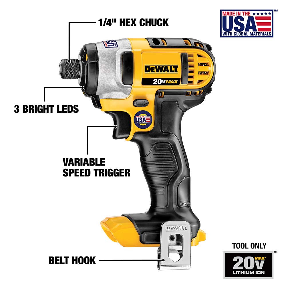 DEWALT 20V MAX Impact Driver Kit, 1 Battery with Socket Adapter Set, 10-Piece, 3/8" & 1/2" Drive, Metric (DCF885L1 & DWMT74741)