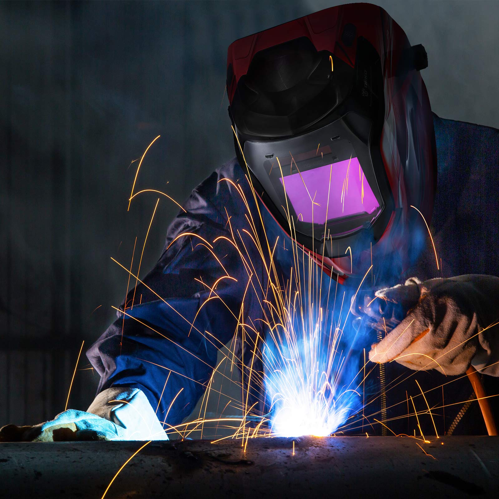 DEKOPRO Solar Powered Welding Helmet Auto Darkening Professional Hood with Wide Lens Adjustable Shade