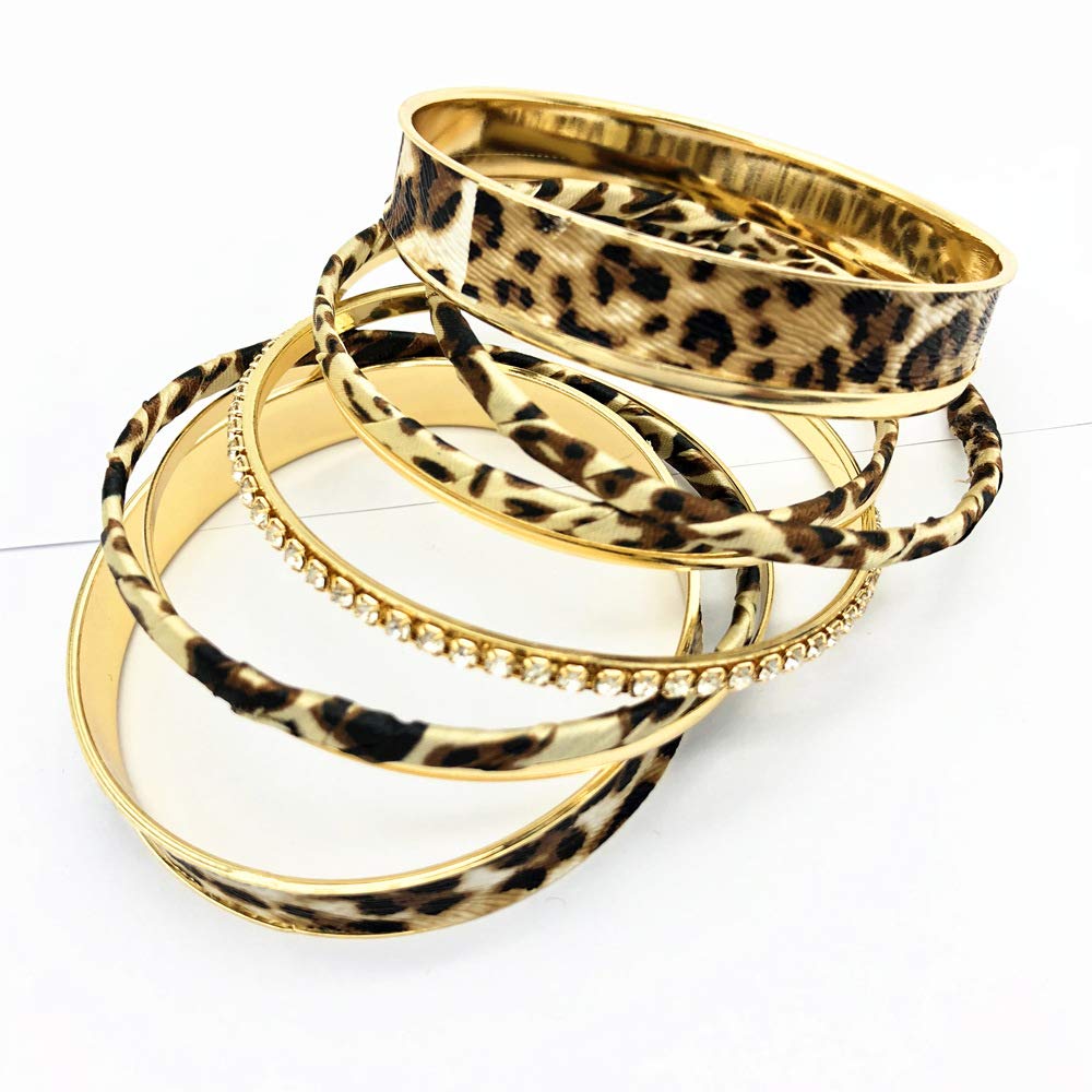 COLORFUL BLING 8-12Pcs Mottled Leopard Bangle Bracelet Set Stackable for Women Indian Multilayer Punk Gold Tone Wrapped Cuff Bracelets Wristband Statement Jewelry-white resin