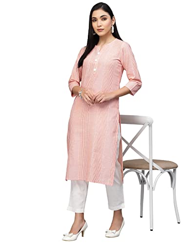 ROYALINK Women Indian Party wear Indian Women's Tunic Tops Cotton Peach Kurta for girls (as1, alpha, m, regular, regular)