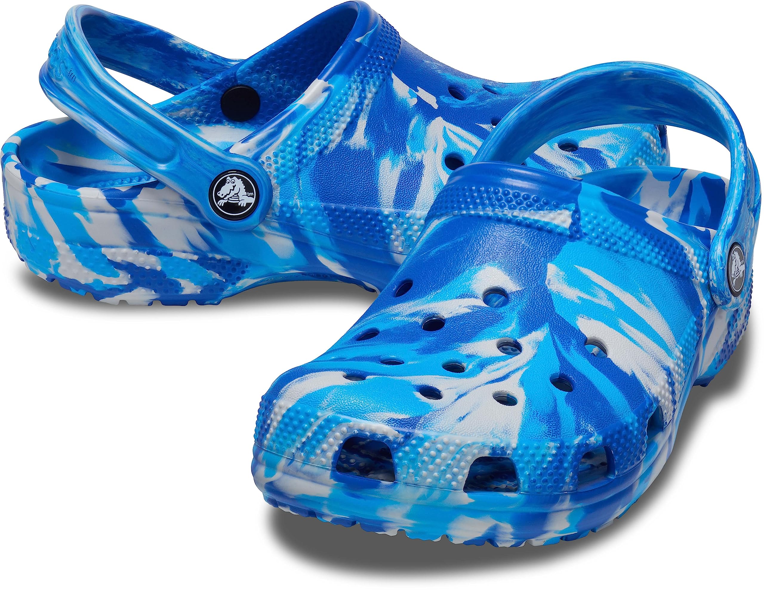 Crocs Unisex-Child Classic Marbled Tie Dye Clog, Blue Bolt/Multi, 5 Big Kid
