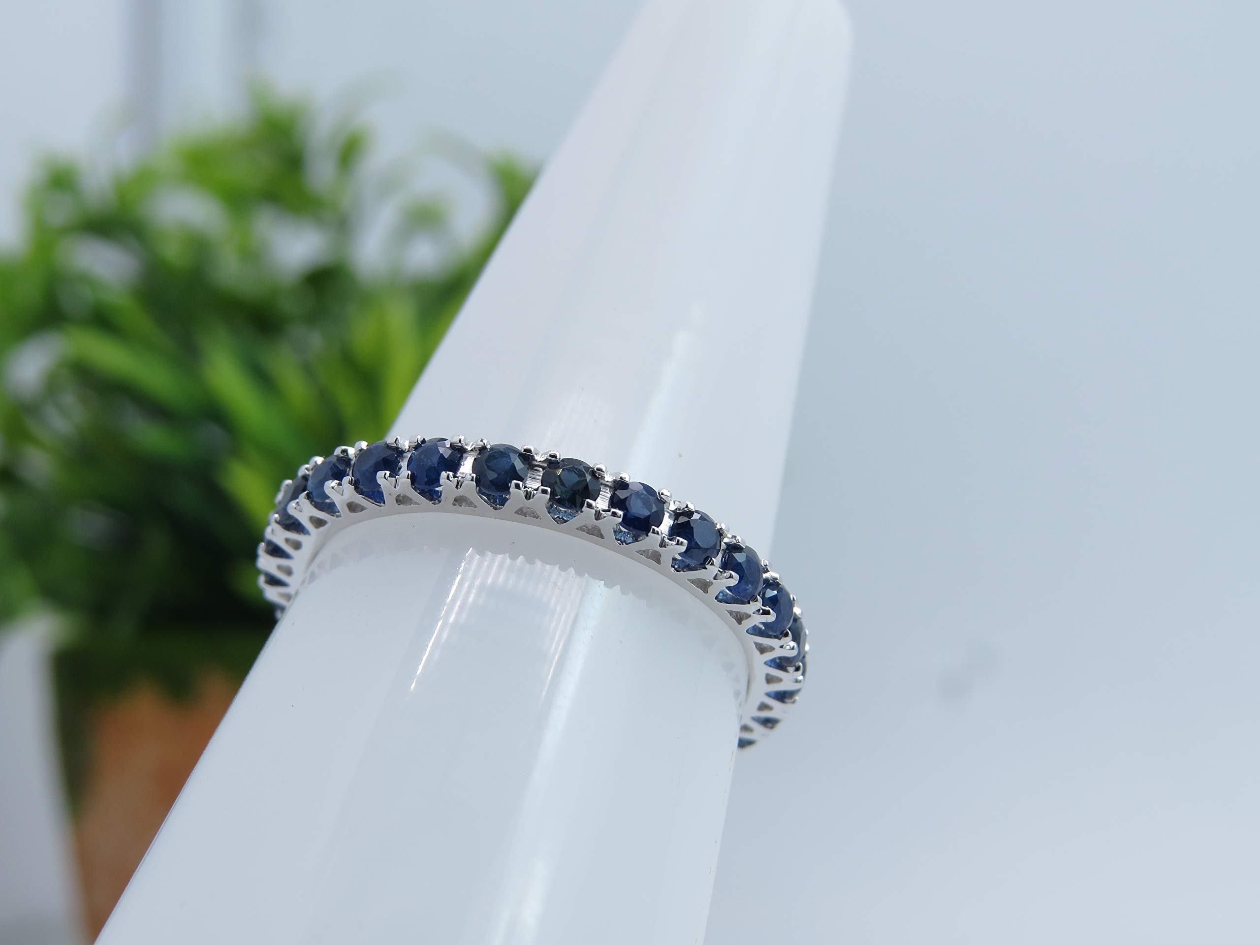 Dazzlingrock Collection 1.80 Carat (Ctw) 10K Blue Sapphire Women Eternity Wedding Stackable Band 1 3/4 CT, White Gold, Size 7