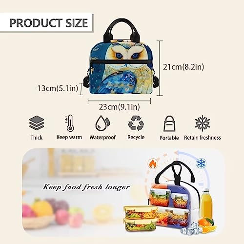 Pinupub Kids Blue Owl Flowers Backpack 3pcs Set Including 17 Inch Large School Bag With Lunch Bag And Practical Pen Bag