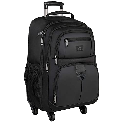 Roller Backpack, 18 inch Large Travel Laptop Bag with 4 Wheels for Adults, Heavy Duty Wheeled Suitcase Luggage Pack for Work Business, Rolling Spinner Computer Rucksack for Women Men Nursing, Black