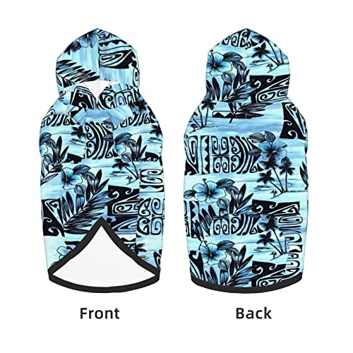 Large Dog Hoodie Hawaiian-Hibiscus-Blue-Floral Pet Clothes Sweater with Hat Soft Cat Outfit Coat Large