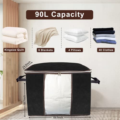 Ragestor ppliessu 90L large clothes storage container closet organizer storage bags for clothes under bed storage bin organizer for closet shelves basement(6pack,Black