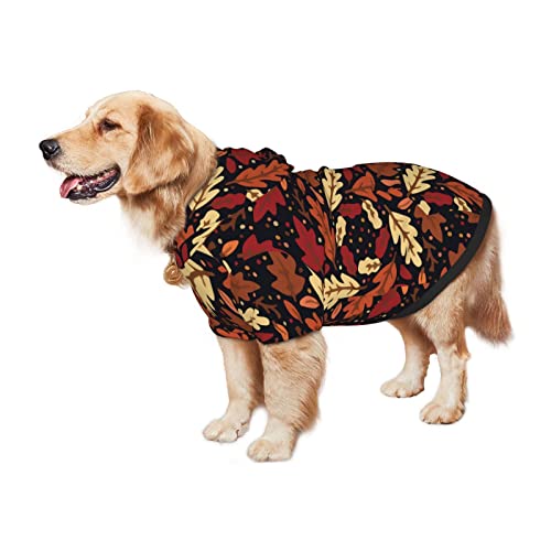 Large Dog Hoodie Fall-Autumn-Leaves Pet Clothes Sweater with Hat Soft Cat Outfit Coat Medium