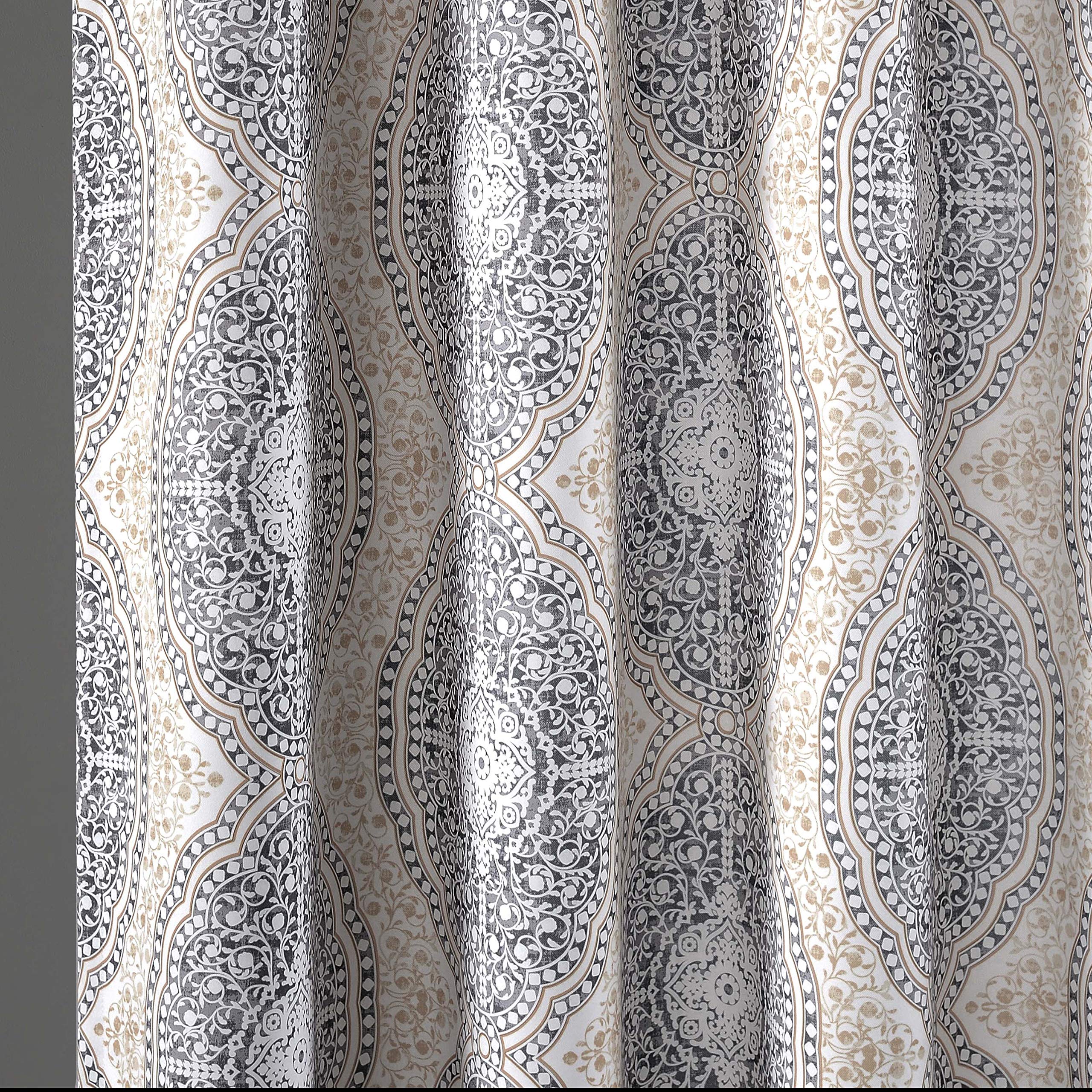 DriftAway Adrianne Thermal and Room Darkening Kitchen Tier Window Treatment Set of 2 Each 30 Inch by 24 Inch Plus 2 Inch Header Beige and Gray