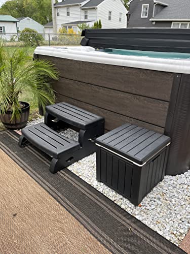 Hot Tub Towel and Robe Warmer/Cooler/Deck Box with Microwavable Heat Pad - Weather-Resistant, Large Capacity for Outdoor Hot Tub Pool or Spa (Black)