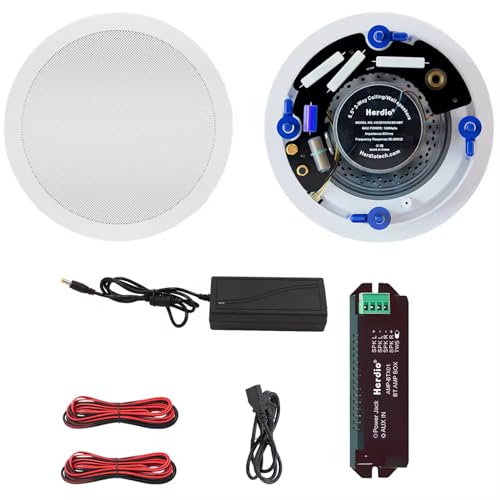 Herdio 6.5 Inch Bluetooth Ceiling Speakers 320W 2-Way Flush Mount in Wall Speakers for Home Bathroom Kitchen Office with Full Range Superior Sound,HCS-818BT