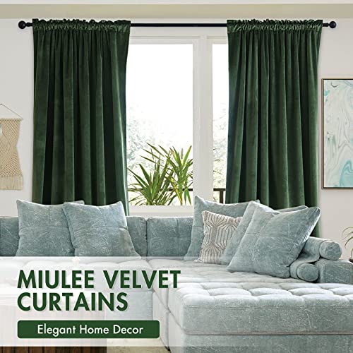 MIULEE Olive Green Velvet Curtains 84 inch Long and 100% Blackout Velvet Curtains
