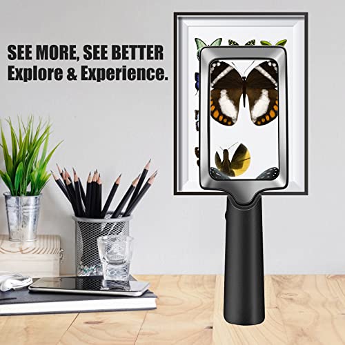 Magnifying Glass with Light, 4X 10X Black Magnifier with 20 Anti-Glare and Dimmable LED Lights Provides Evenly-Lit Viewing Area for Low Vision Seniors