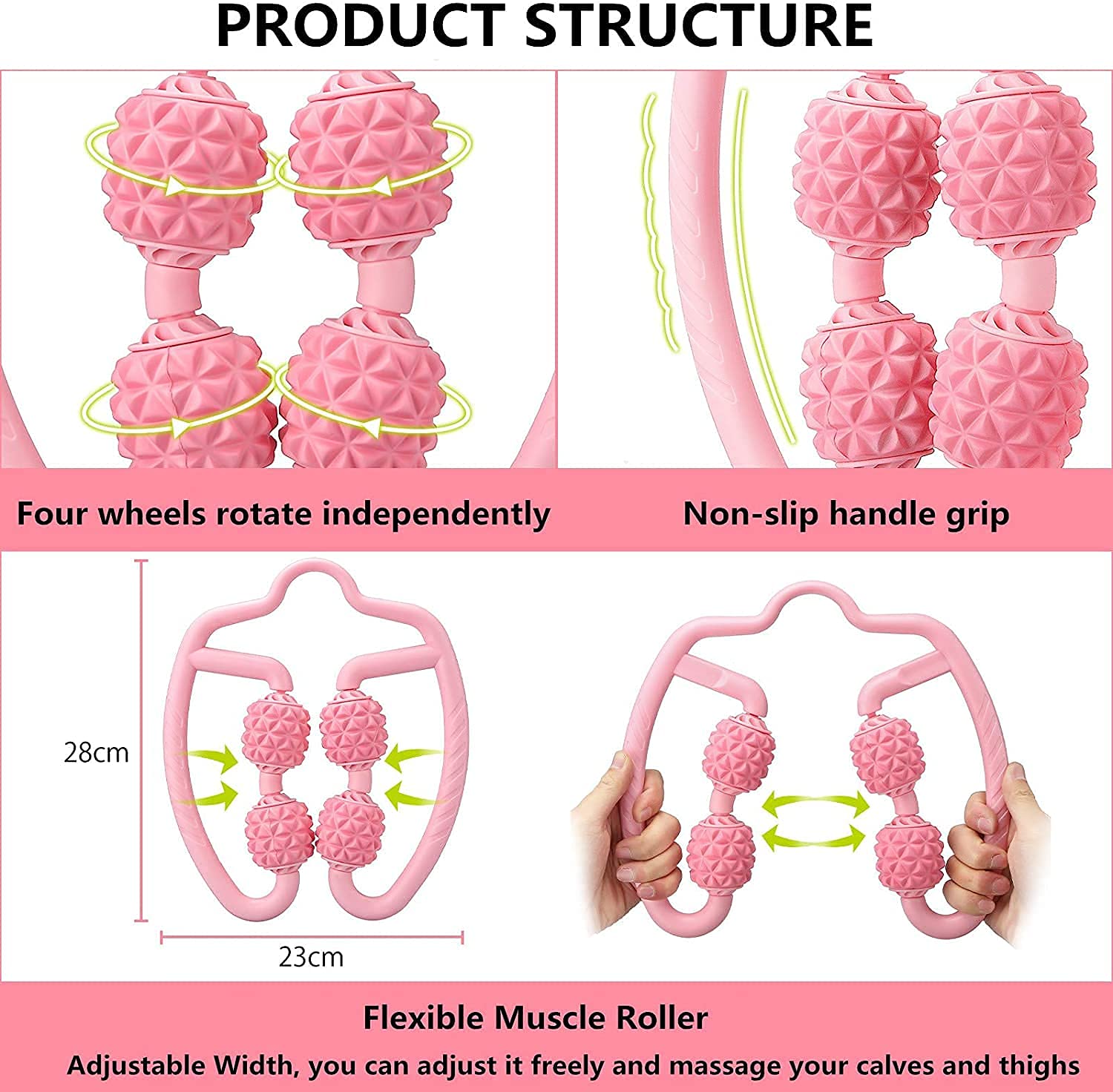 Foam Muscle Roller, Flexible Trigger Point Massage Stick for Calves, Legs and Arms, Self Massager Foam Roller for Relieve Muscle Soreness, Stiffness and Tight Muscles After Workout Exercise Pink