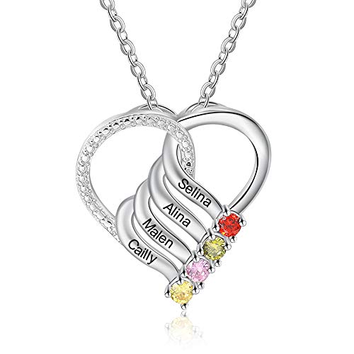 Mothers Necklace, Birthstone Necklesses for Mom Personalized Necklaces for Women Engraved Names Jewelry Gift (Engrave Name, 4 names)