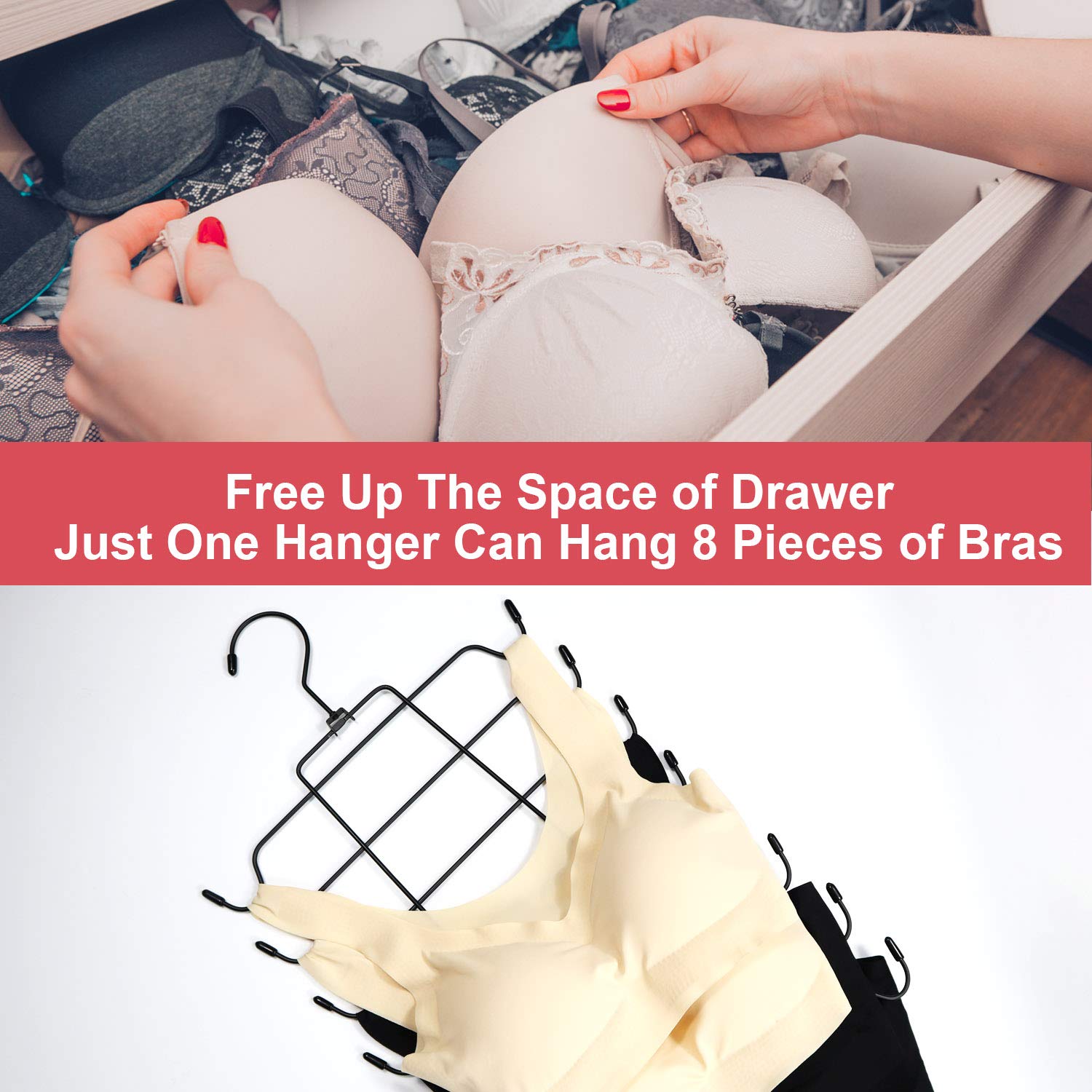 Niclogi Tank Tops Hanger Bra Hangers 2 Pack Space Saving Hanger Metal Folding Closet Organizer for Tank Tops, Cami, Bras, Bathing Suits, Belts, Ties(Black)