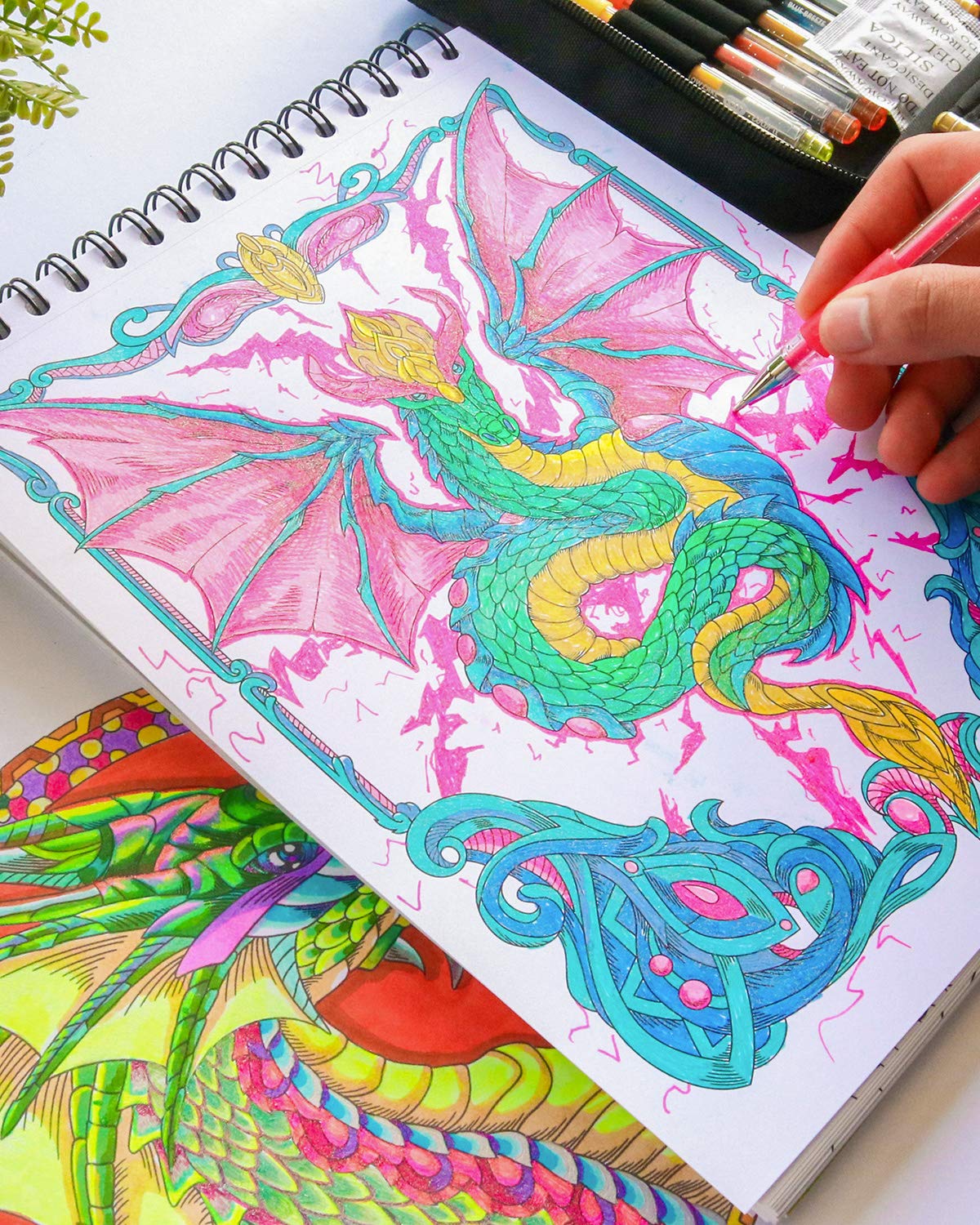 ColorIt Colorful Dragons Adult Coloring Book - 50 Single-Sided Designs, Thick Smooth Paper, Lay Flat Hardback Covers, Spiral Bound, USA Printed, Dragon Pages to Color (Volume I)