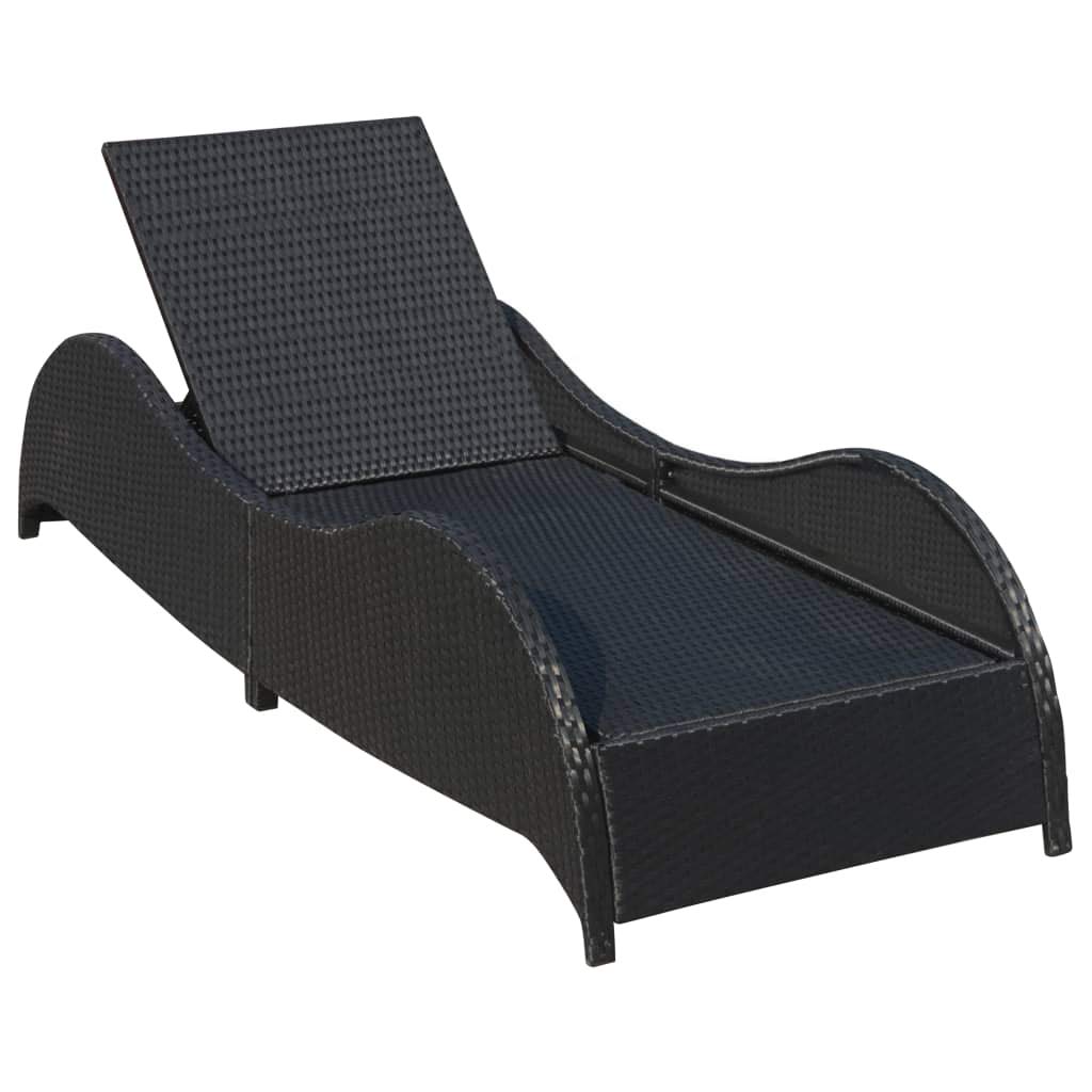 vidaXL Sun Lounger with Cushion, Black Poly Rattan - Stylish and Comfortable Patio Furniture with Adjustable Backrest and Weather-Resistant Material