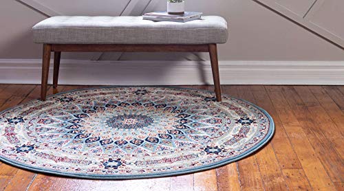 Unique Loom Narenj Collection Area Rug - Adams (10' Round Blue/Burgundy)