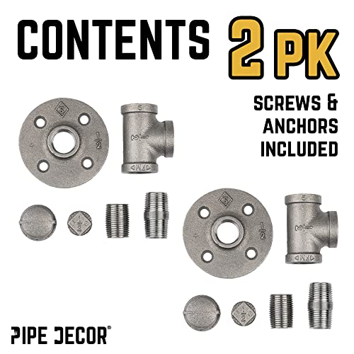 PIPE DECOR DIY Tee-Shaped Wall Hook Kit (2 Pack), Heavy Duty Industrial Coat Hooks, Wall Hooks for Kitchen or Hallway