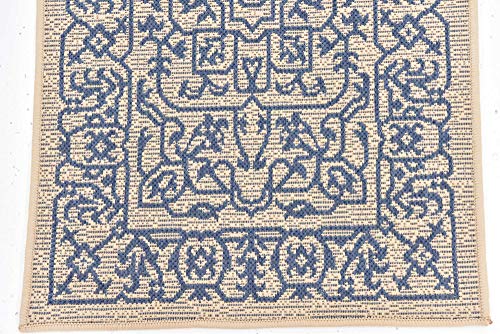 Unique Loom Outdoor Botanical Collection Area Rug - Allover (2' 2" x 3' 1" Rectangle, Beige and Blue/ Blue)