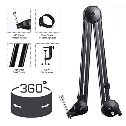 DISINO Microphone Boom Arm Stand Heavy Duty Adjustable Suspension Scissor & Spring Built-in Mic Stand For Blue Yeti Snowball Microphone & Blue Yeti Nano