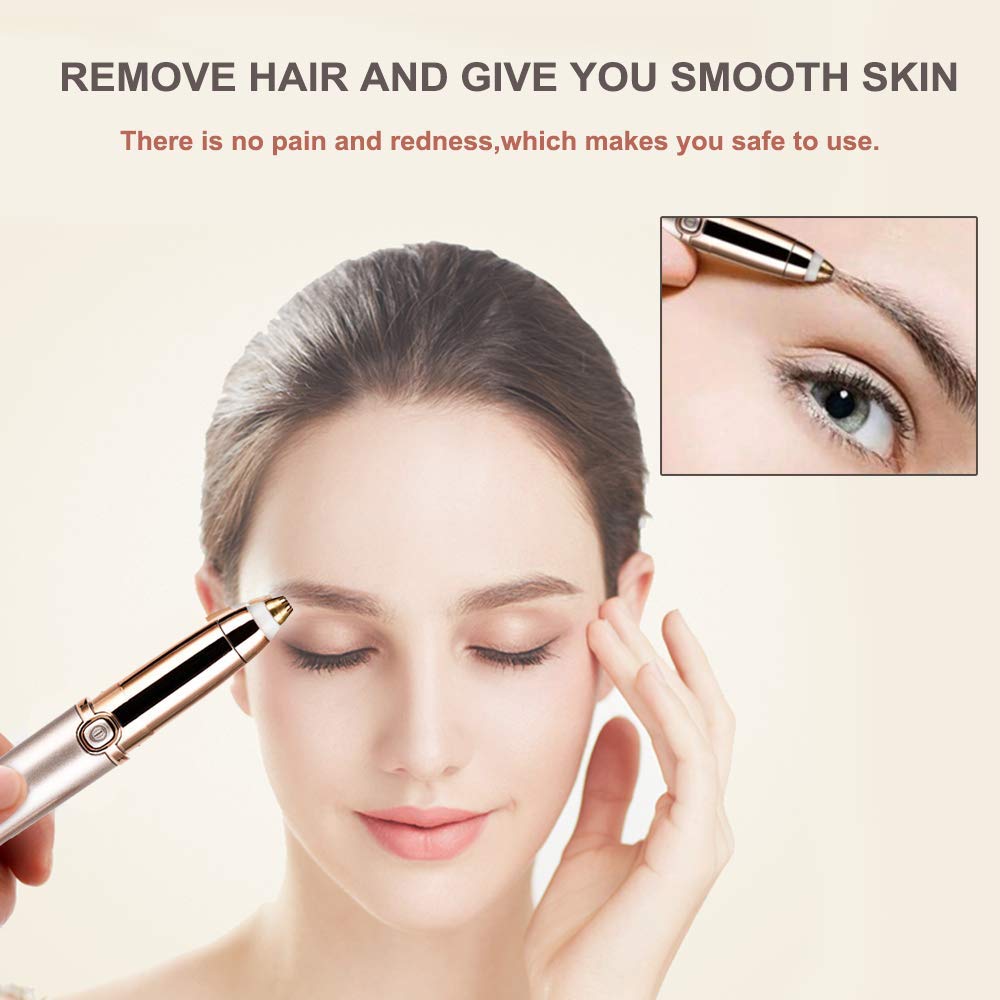 Eyebrow Hair Remover, Electric Eyebrow Trimmer Epilator for Women, Portable Painless Eyebrow Razor with Light, Rose Gold