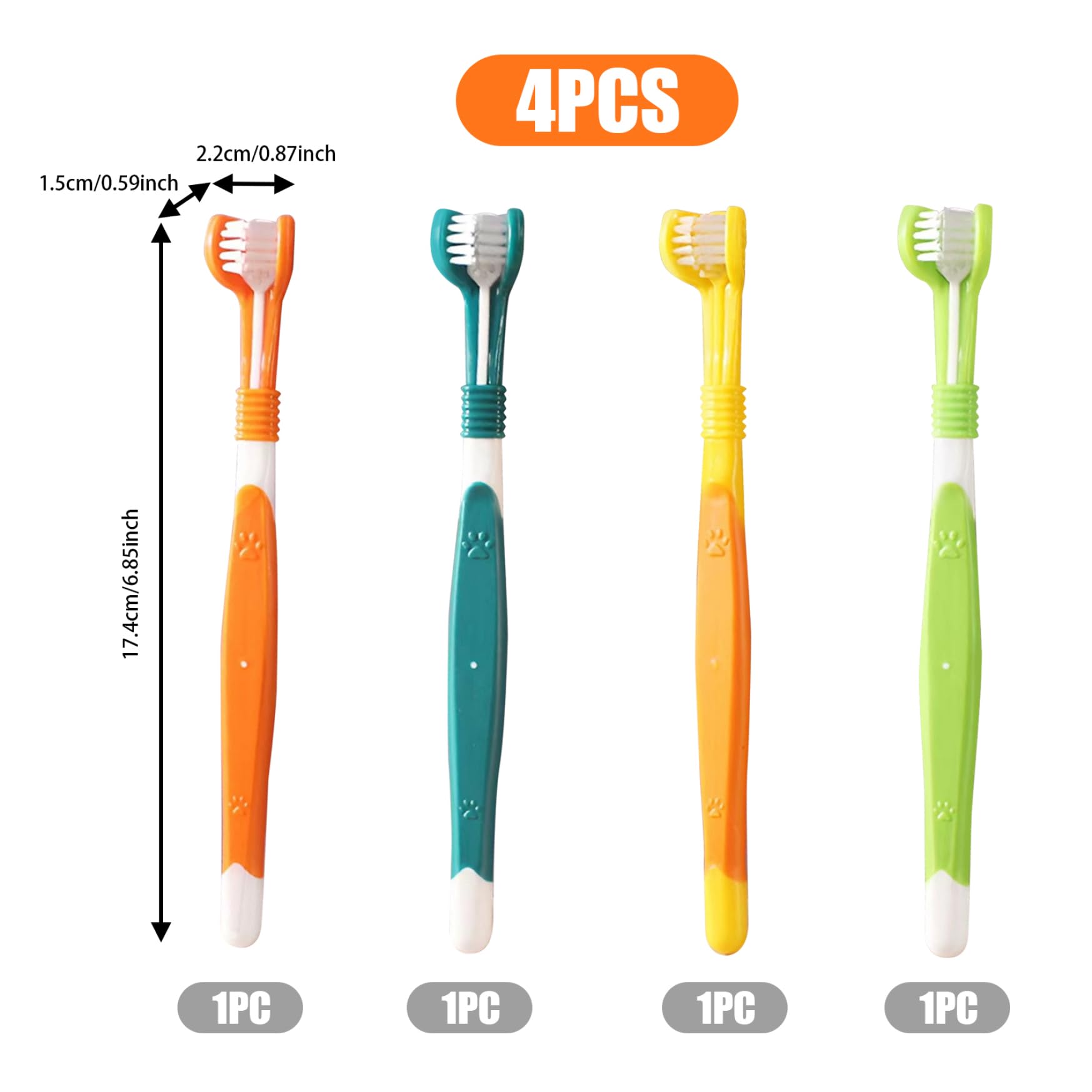 nicylin 4PCS 3 Sided Toothbrush for Dogs Dental Care with Soft Bristles Deep Clean Cat Toothbrush with Long Handle for Small to Large Dogs Cats