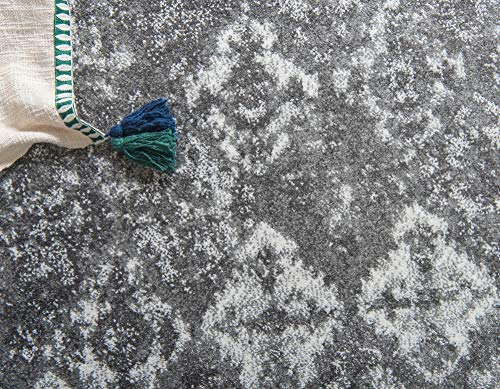 Unique Loom Rosso Collection Vintage, Traditional, Bohemian, Geometric, Distressed, Southwestern Area Rug, 8' 0" x 8' 0", Gray/Ivory
