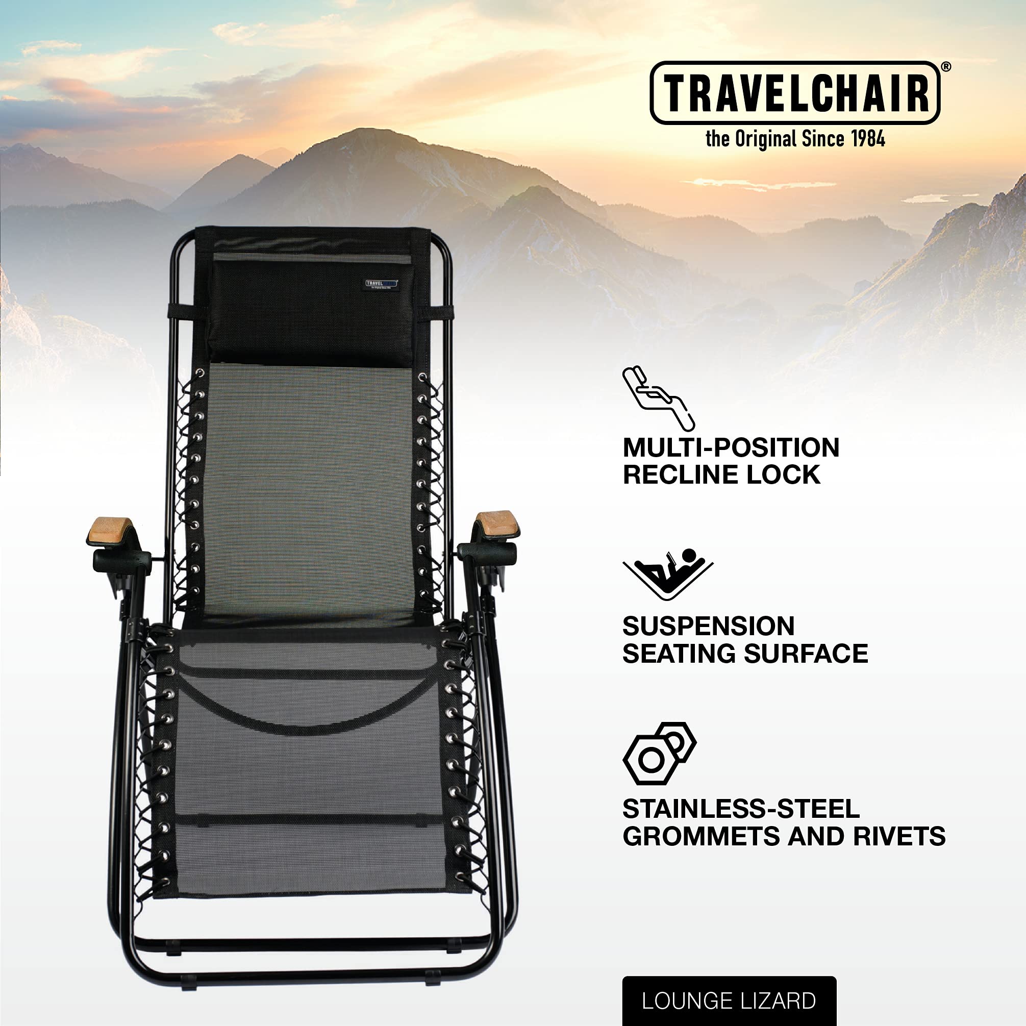 Travel Chair 218922 Chair, Lounge Lizard Black