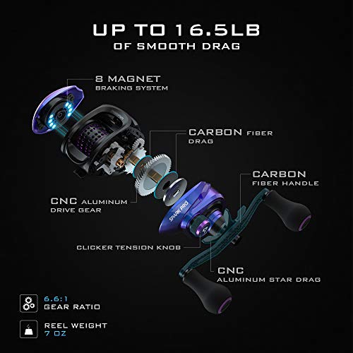 Piscifun Spark Pro Baitcasting Reel - Low Profile 6.6:1 Baitcaster Fishing Reel, Super Compact 16.5 LB Carbon Fiber Drag, 11 + 1 Shielded Ball Bearings Magnetic Brake System(Right Handed)