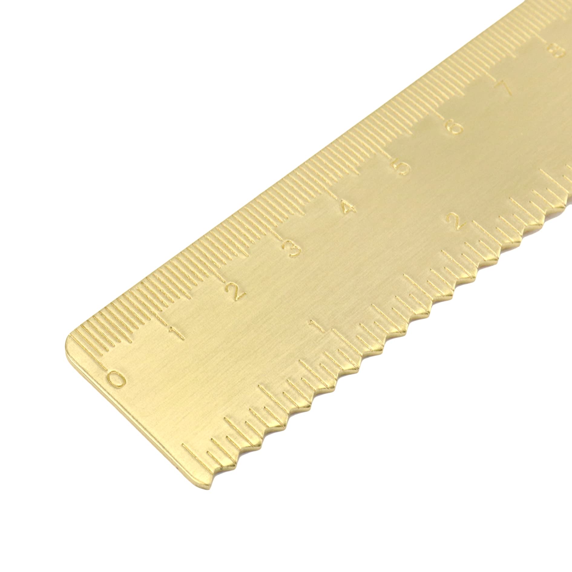 HEVSTIL 20CM Brass Ruler,Thicken Copper Ruler Straight Brass Ruler Copper Straight Ruler Wave Edge Math Ruler for Line Drawing,Gold