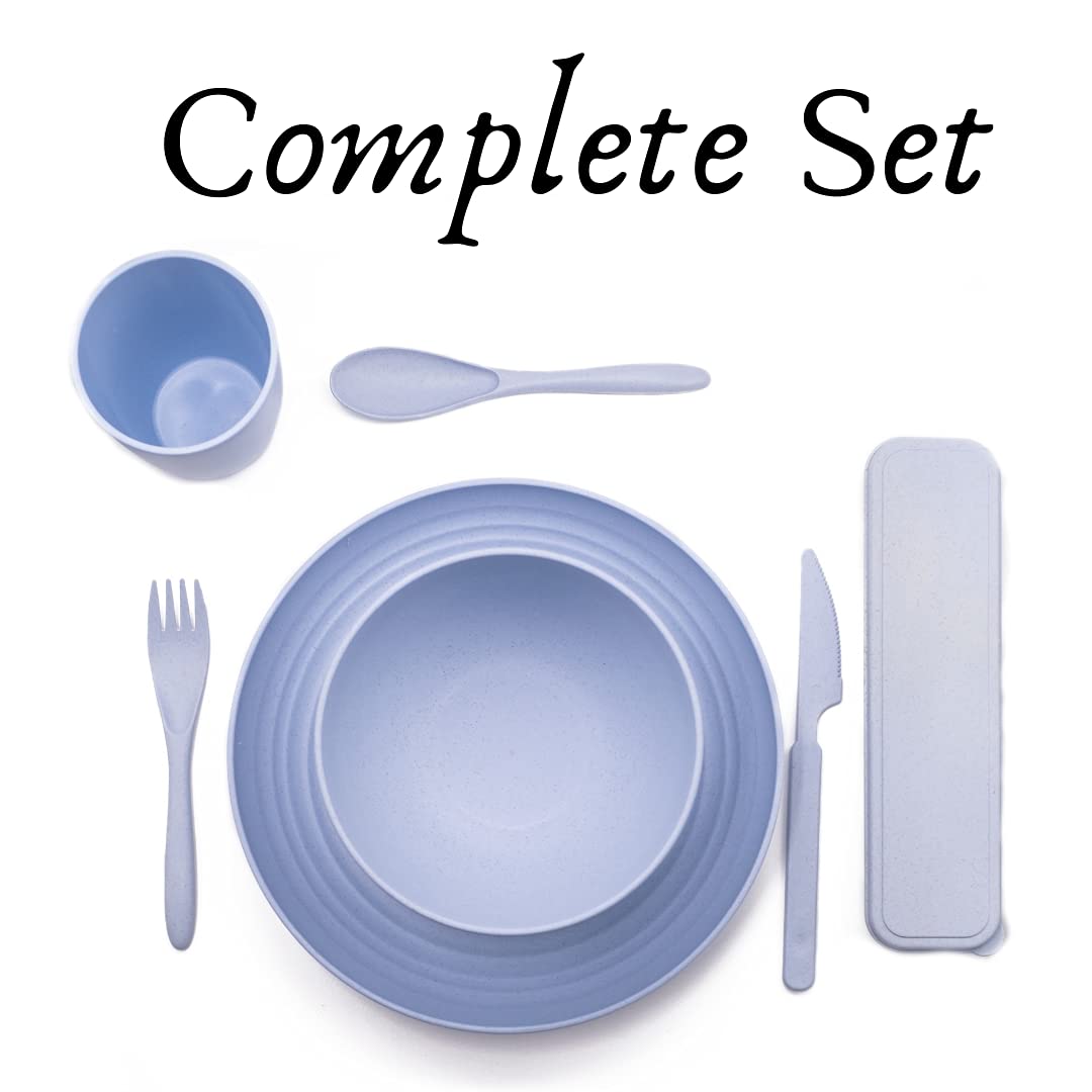 Generic Camping Plates and Bowls Set β 21Pcs Wheat Straw Dinner Set with Dinner Plates, Bowls, Cups and Cutlery β Premium BBQ Set with Cute Colours and Matte Finish β Includes Insulated Bag