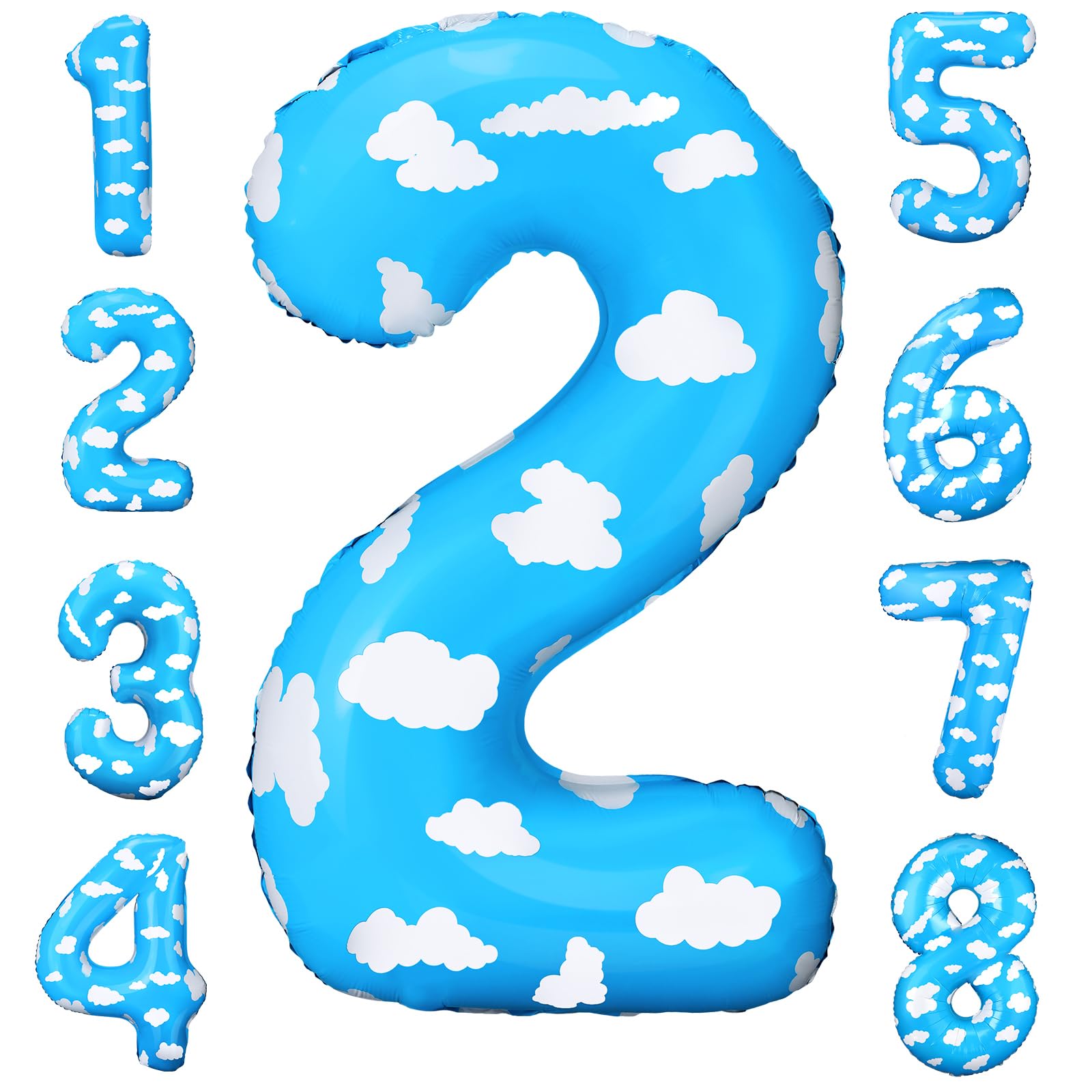 Lunmon 40 Inch Large Number 2 Balloon Blue Clouds Number Balloon Story Birthday Balloons Toy Inspired Story Party Supplies for 2nd Birthday Party Baby Shower Story Birthday Decorations for Kids