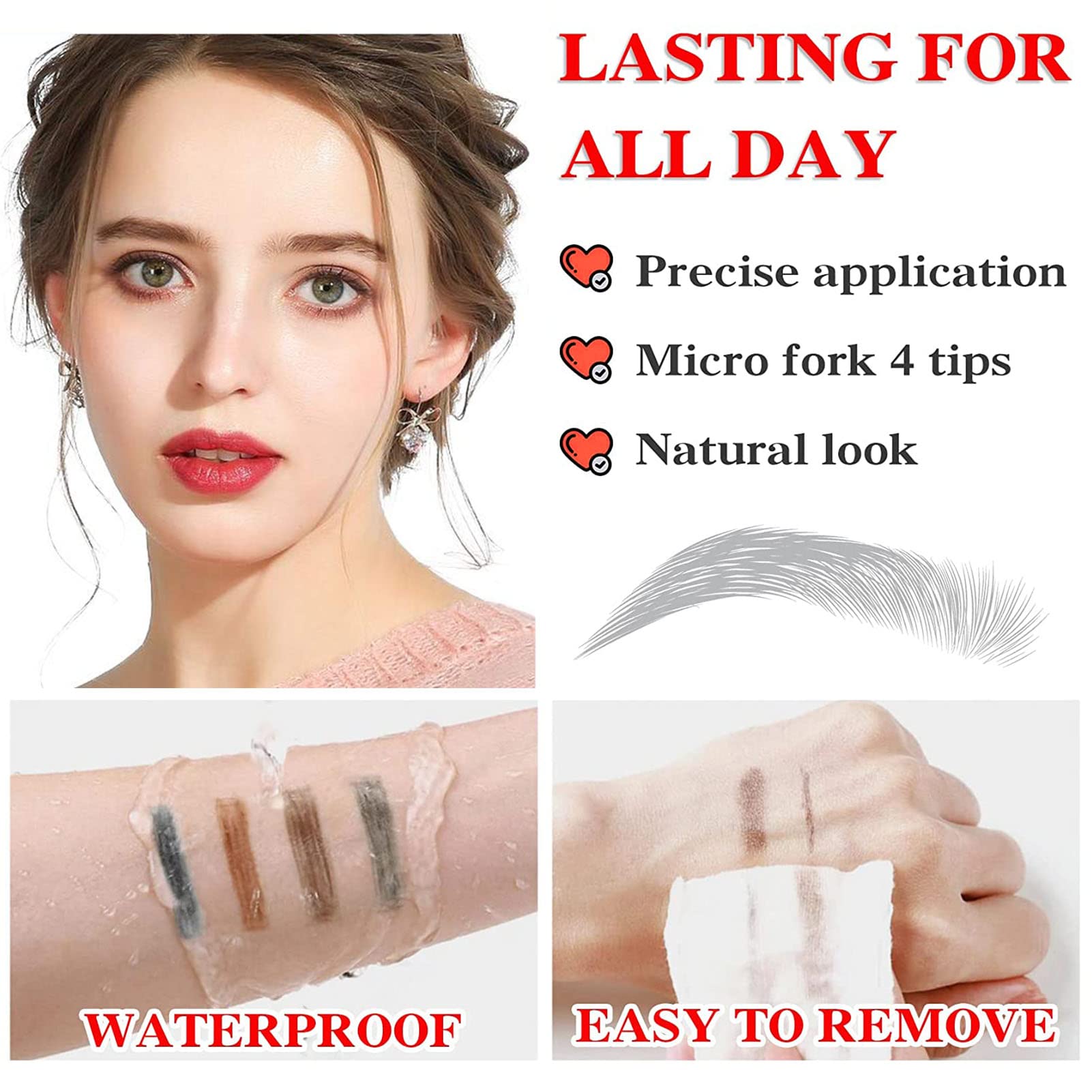 Eyebrow Pen Micro 4 Point Brow Pen,Microblading Waterproof Eyebrow Pen,Liquid Brow Pencil with a Micro-Fork Tip Applicator Creates Natural Looking Brows Effortlessly and Stays on All Day