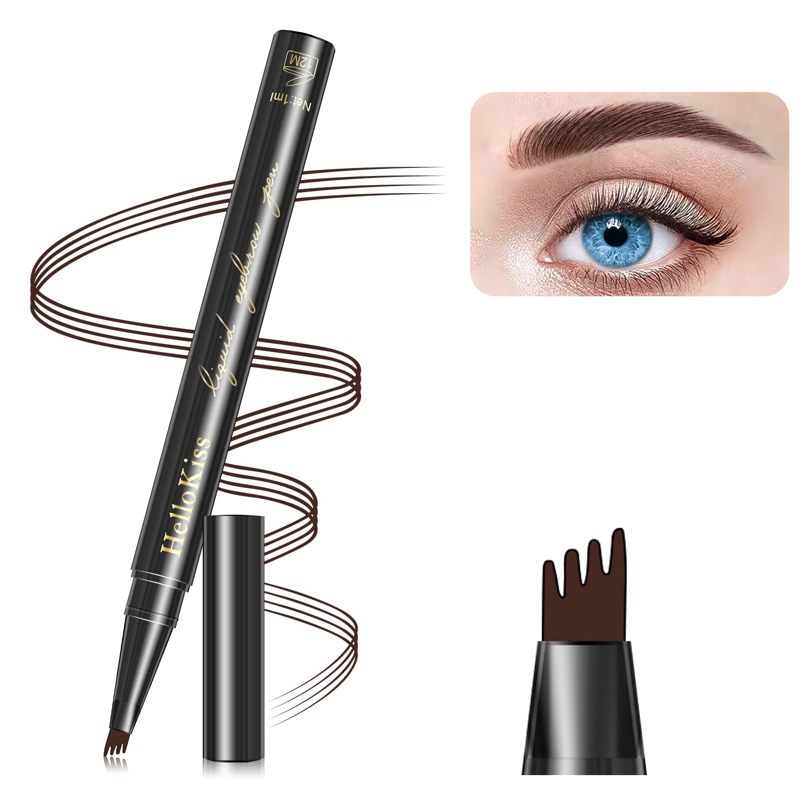 Eyebrow Pencil Dark Brown, Waterproof Microblade Eyebrow Pen 4 Fork Tip Pencil,Smudge Proof Brow Pen Long Lasting Lift & Snatch Liquid Brow Eyebrow Marker Pen that Looks Like Hair